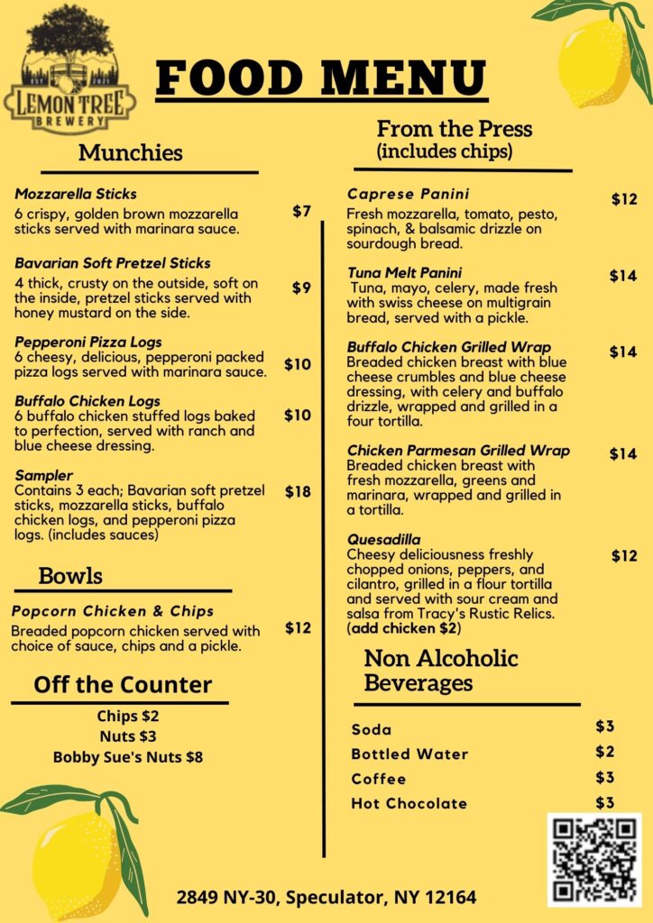 Menu: – Lemon Tree Brewery