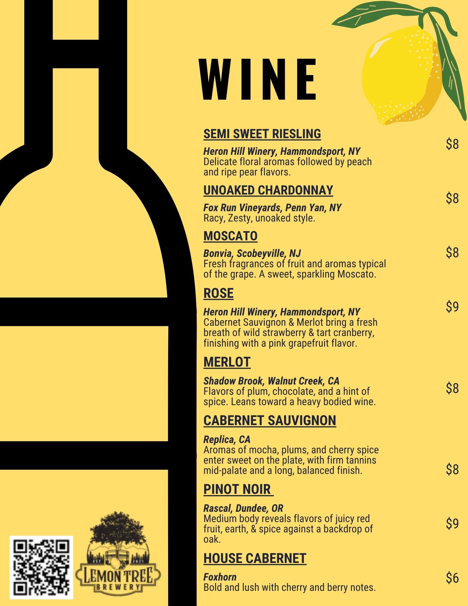 Menu: – Lemon Tree Brewery