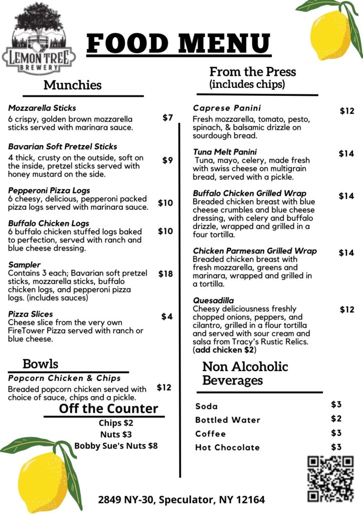 Menu: – Lemon Tree Brewery